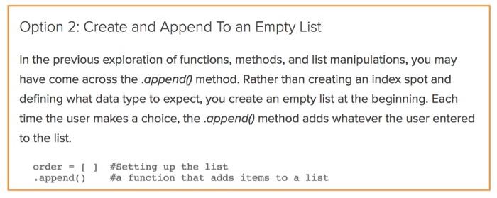 Solved Option 2: Create and Append To an Empty List In the | Chegg.com