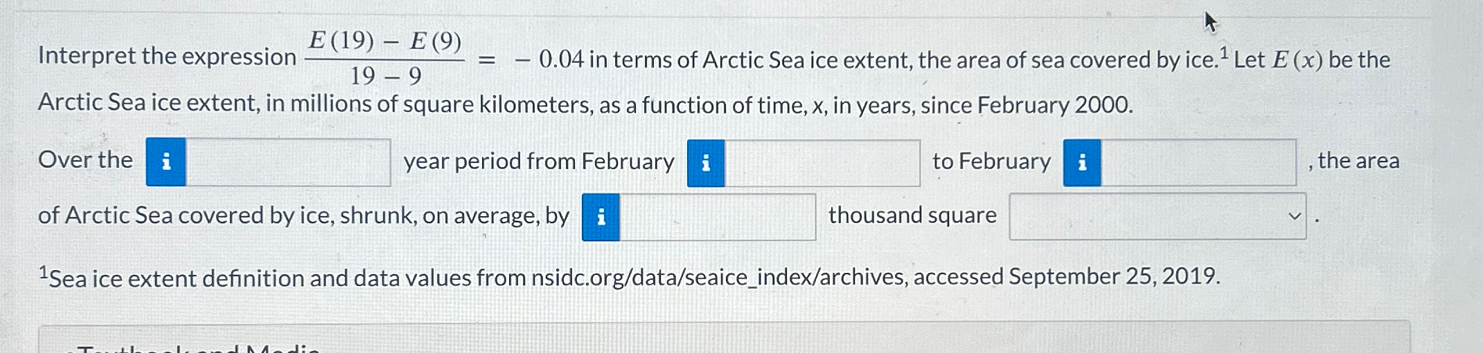 Solved Interpret the expression E(19)-E(9)19-9=-0.04 ﻿in | Chegg.com