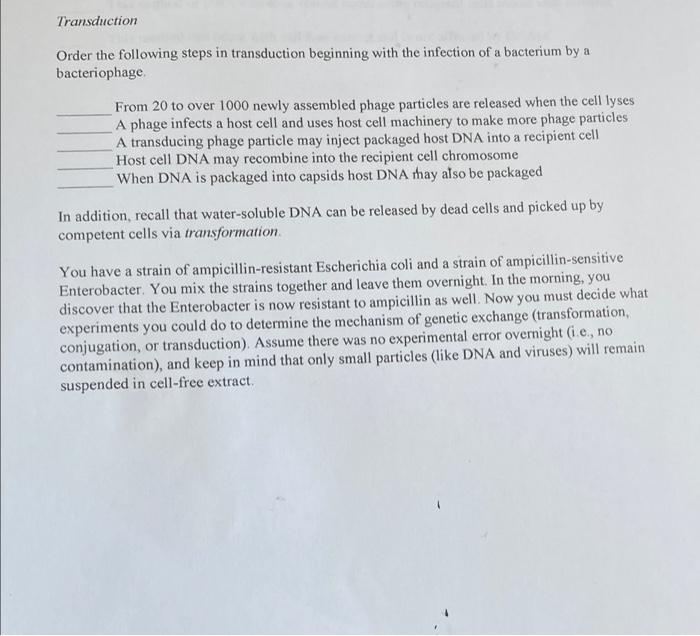 Solved Transduction Order the following steps in | Chegg.com