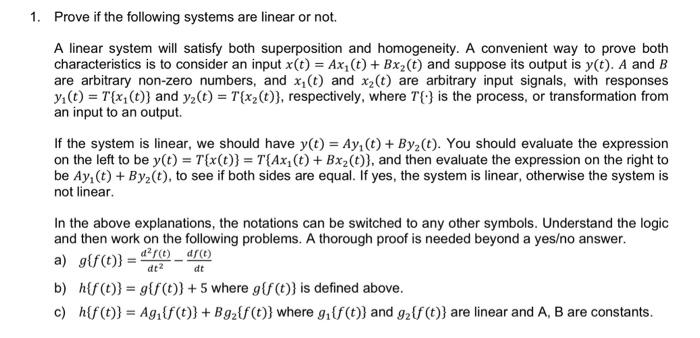 Solved Prove if the following systems are linear or not. A | Chegg.com