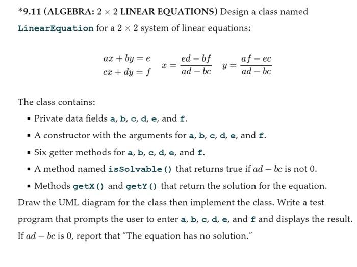 Solved *9.11 (ALGEBRA: 2 x 2 LINEAR EQUATIONS) Design a | Chegg.com