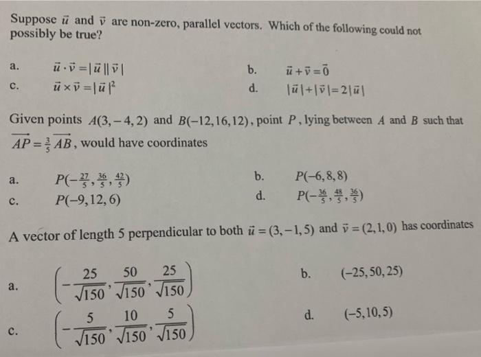 Solved Suppose u and v are non-zero, parallel vectors. Which | Chegg.com