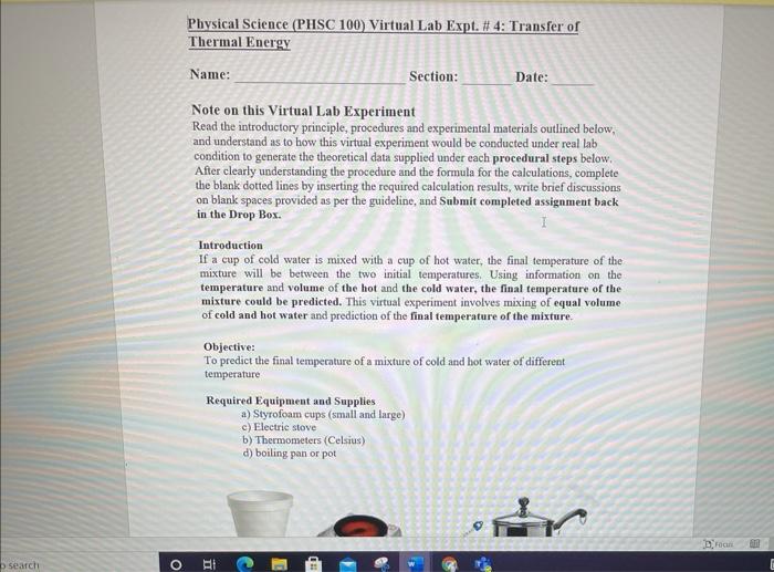 Physical Science Phsc 100 Virtual Lab Expt 4 