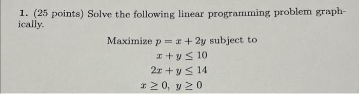 Solved 1. (25 points) Solve the following linear programming | Chegg.com