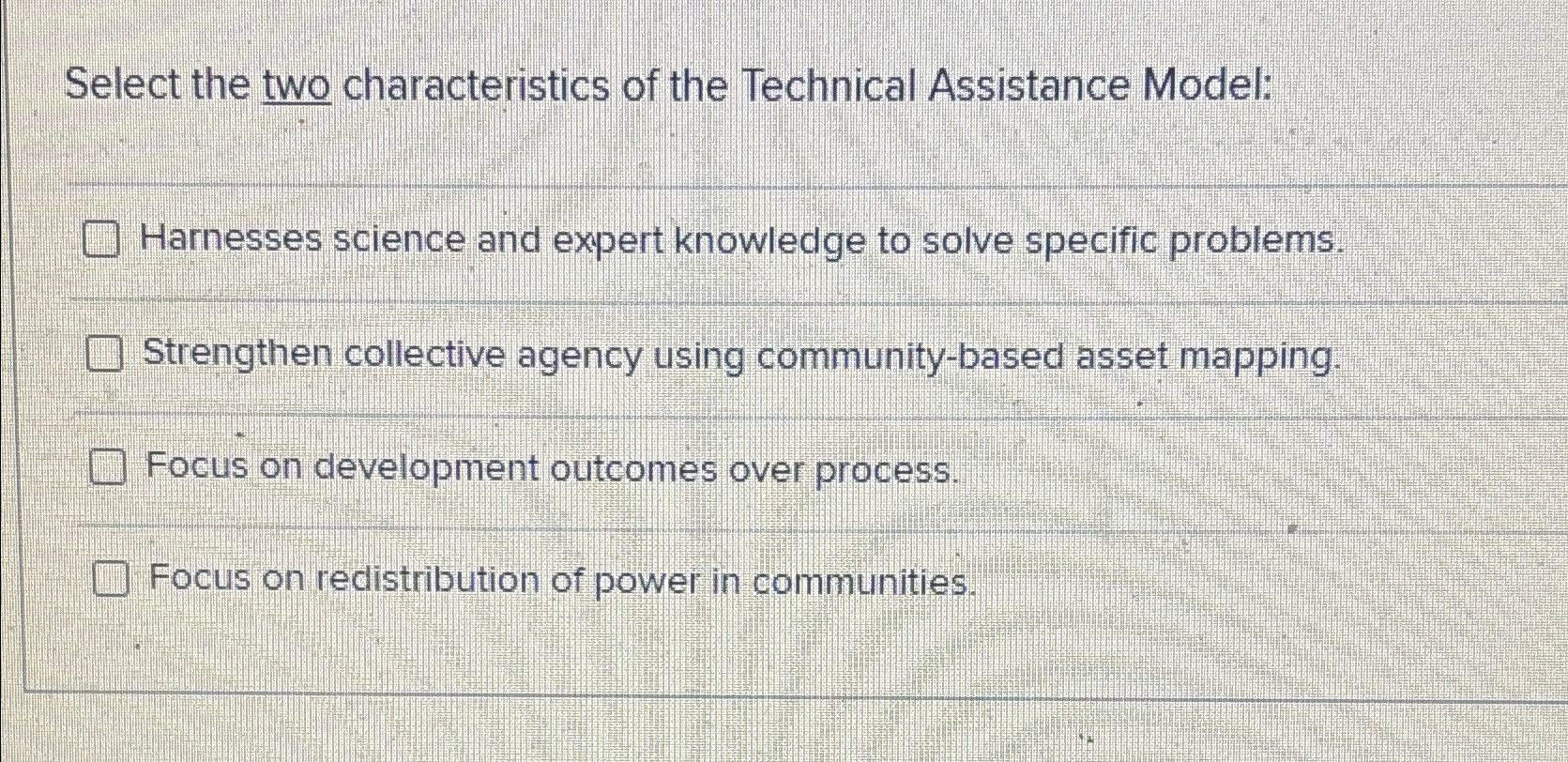 Solved Select the two characteristics of the Technical | Chegg.com