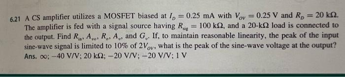 Solved 6.23 In Exercise 6.21 we applied an input signal vsig | Chegg.com