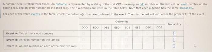 Solved lanation Page A number cube is rolled three times. An | Chegg.com