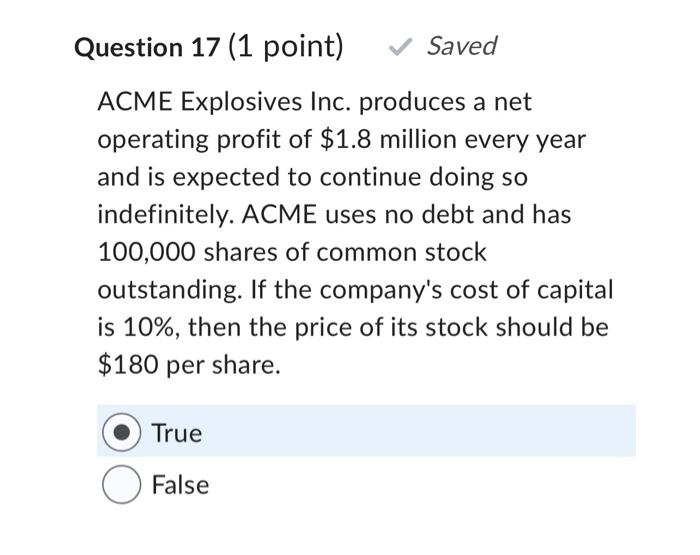 Solved ACME Explosives Inc. produces a net operating profit | Chegg.com