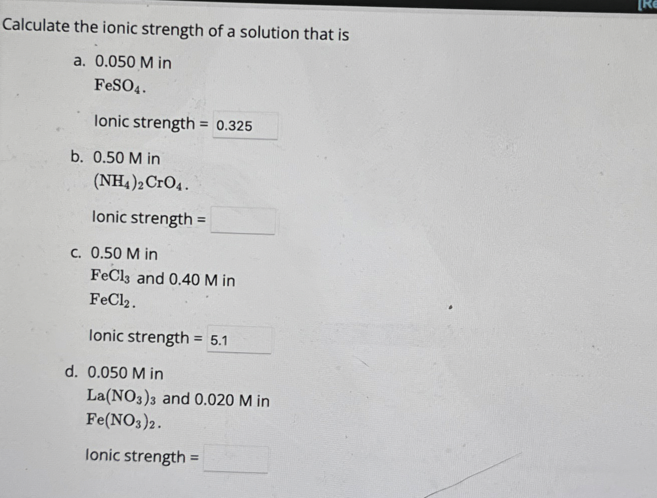 Calculate the ionic strength of a solution that | Chegg.com