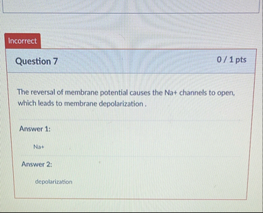 Solved Question 701 ﻿ptsThe reversal of membrane potential | Chegg.com