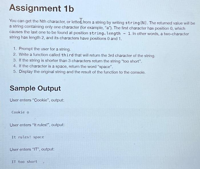 Solved Assignment 1b You can get the Nth character, or | Chegg.com