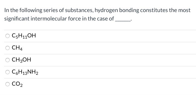 Solved In the following series of substances, hydrogen | Chegg.com
