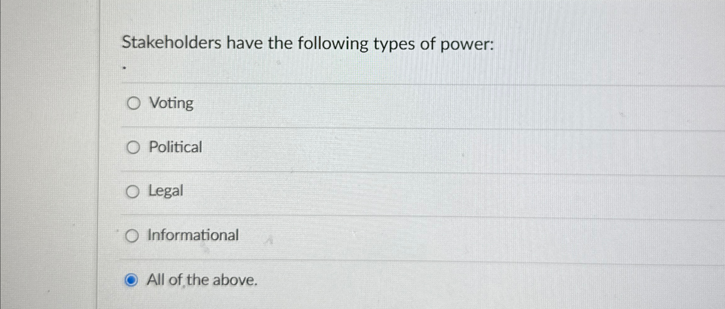 Solved Stakeholders have the following types of | Chegg.com