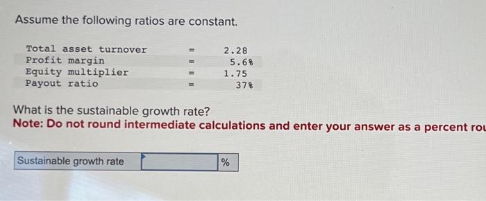 Solved Assume the following ratios are constant. Total asset | Chegg.com