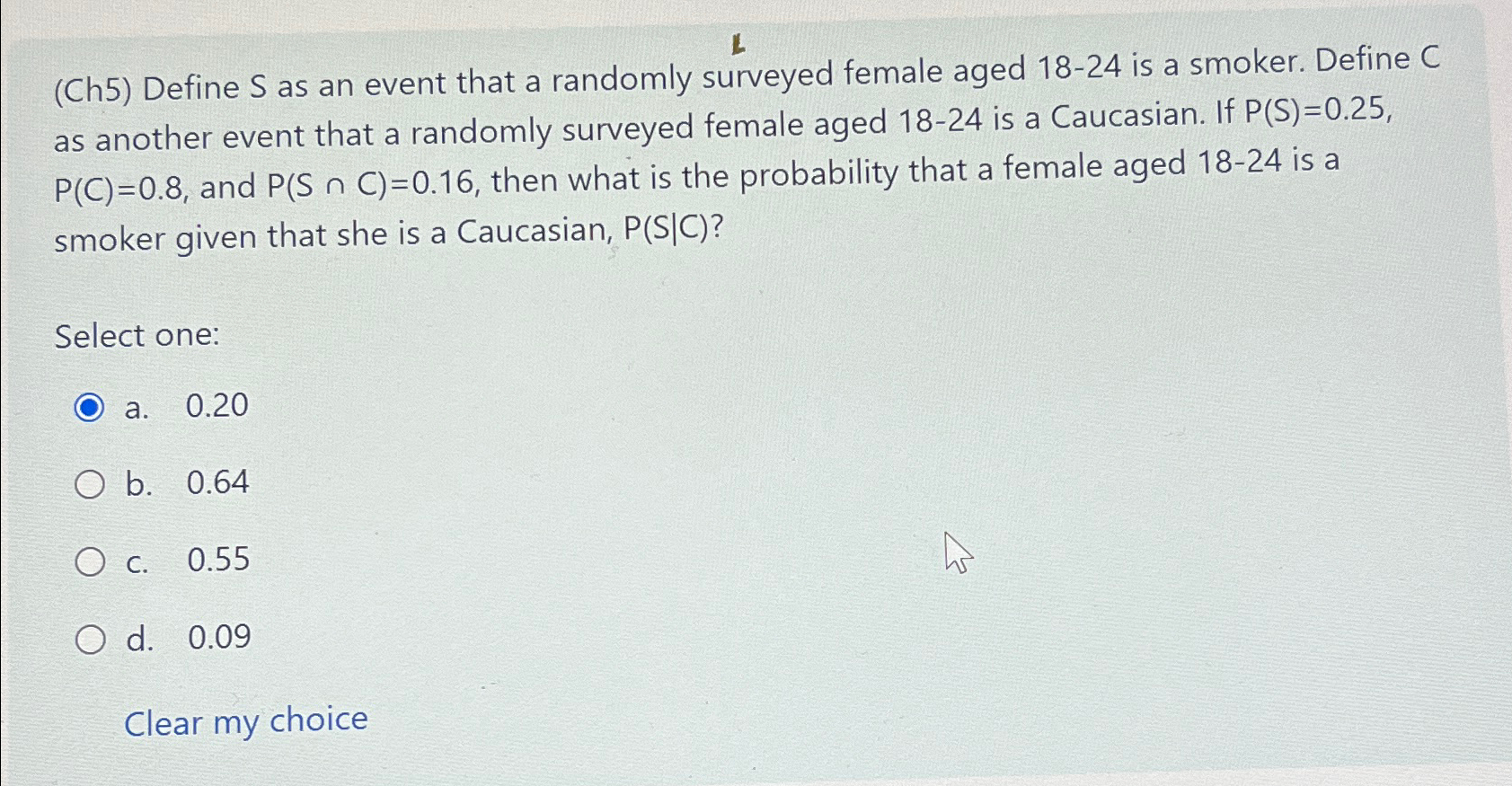 Solved (Ch5) Define S as an event that a randomly surveyed | Chegg.com