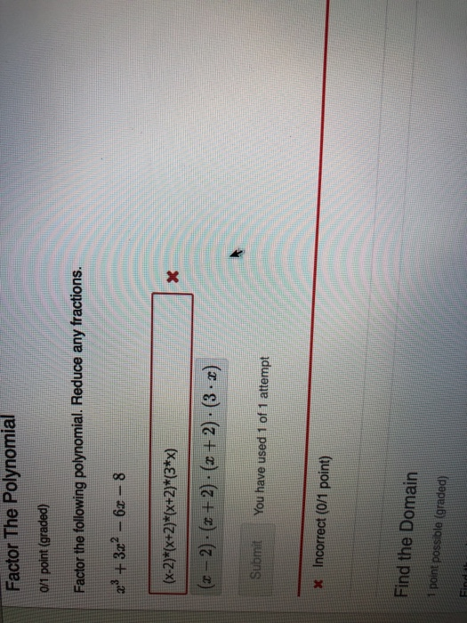 Solved Factor The Polynomial 0/1 point (graded) Factor the | Chegg.com