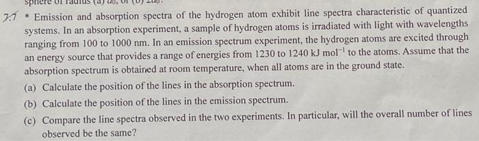 Solved 2.7 * Emission and absorption spectra of the hydrogen | Chegg.com