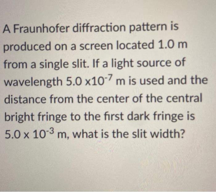 Solved A Fraunhofer diffraction pattern is produced on a | Chegg.com