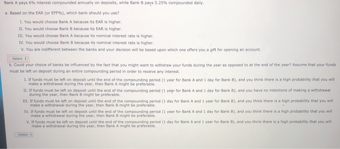 Solved Bank A pays 6% interest compounded annually on | Chegg.com