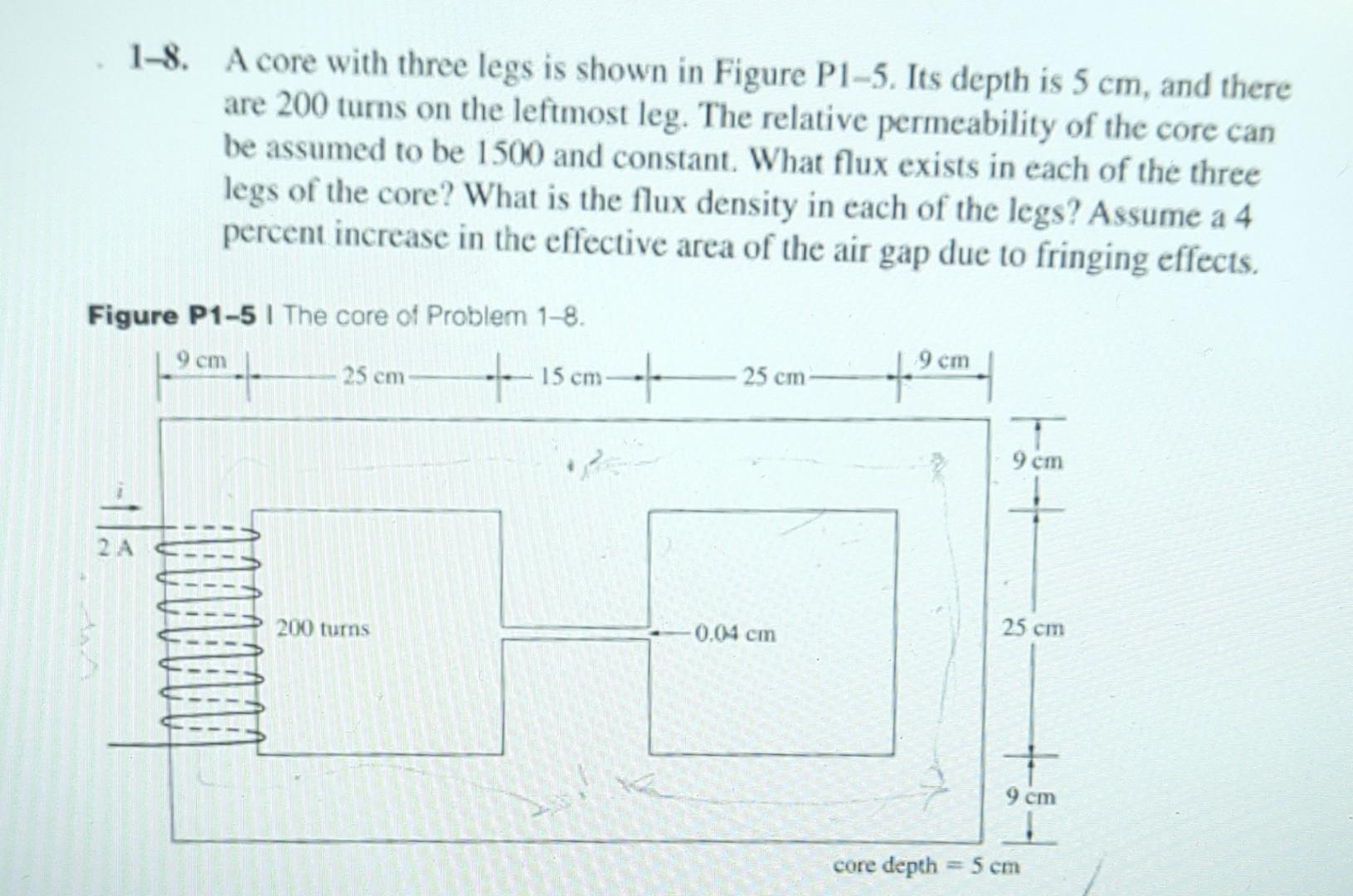 Solved 1-8. A core with three legs is shown in Figure P1-5. | Chegg.com