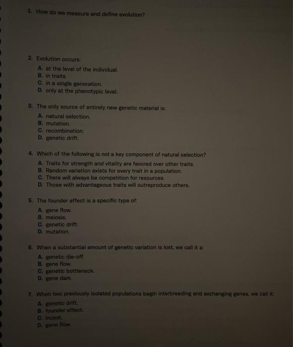 Solved 1 How do we measure and define evolution? 2. | Chegg.com