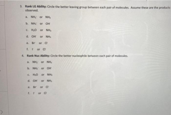 Solved 3. Rank LG Ability: Circle the better leaving group | Chegg.com