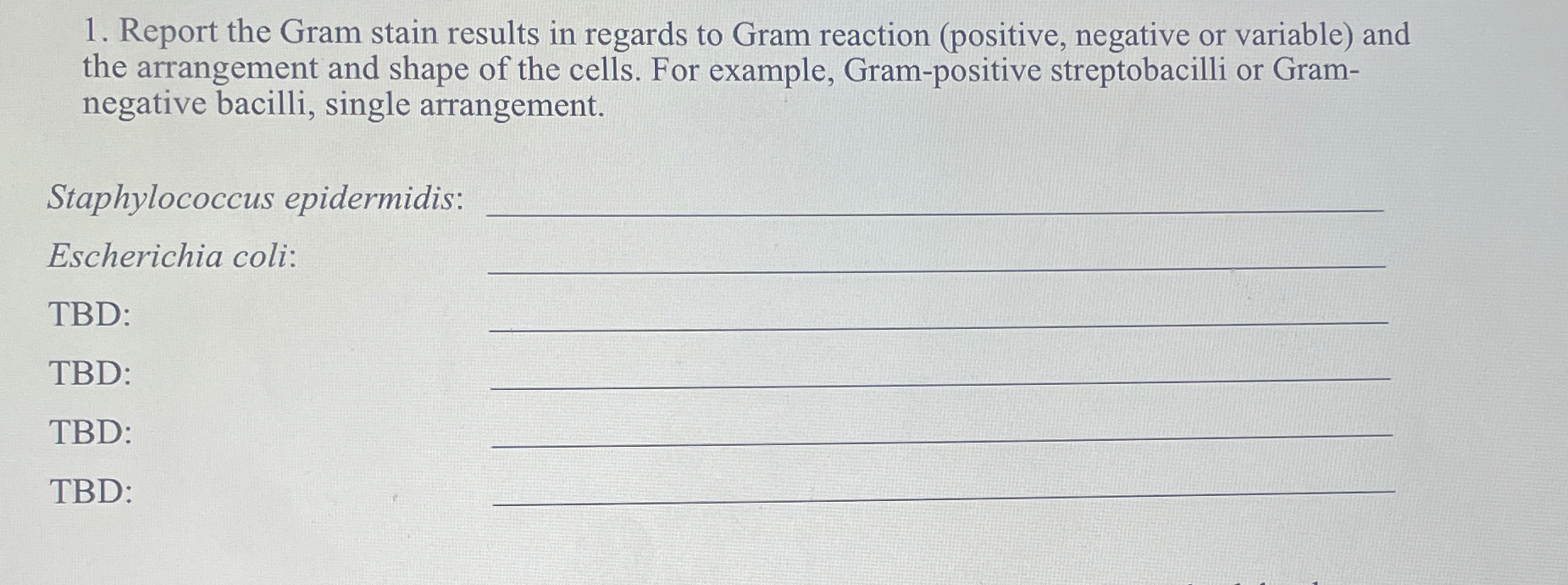 Solved Report the Gram stain results in regards to Gram | Chegg.com