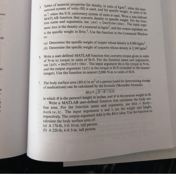 Solved 2 Write A User Defined Matlab Function For The