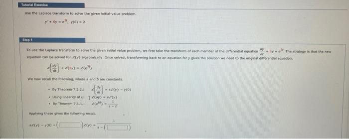 Solved Tutorial Exercise Use the Laplace transform to solve | Chegg.com