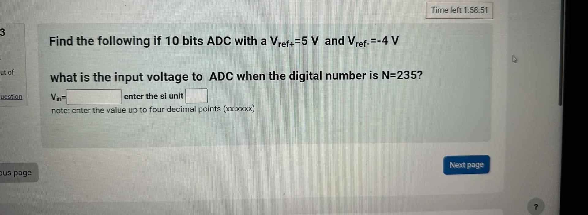 Solved Time left 1:58:513Find the following if 10 ﻿bits ADC | Chegg.com