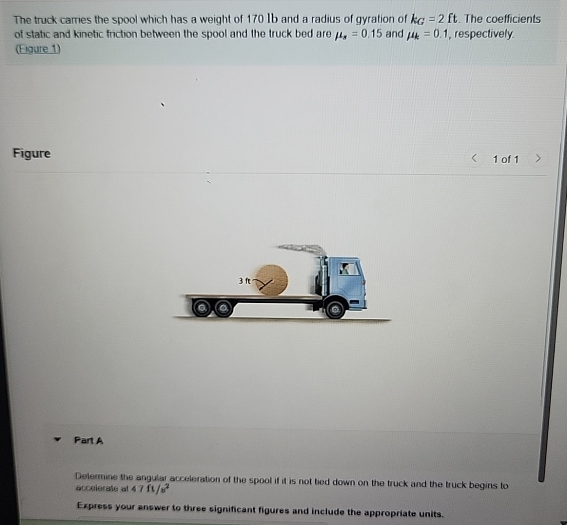 Solved The truck carries the spool which has a weight of | Chegg.com
