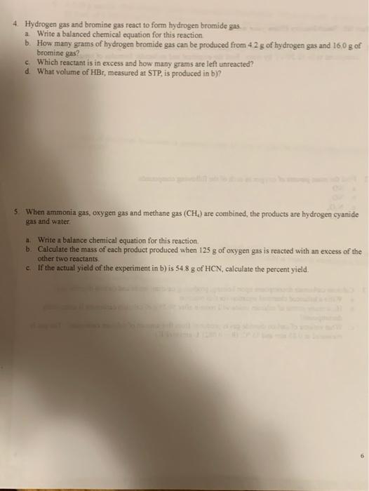 Solved 4 Hydrogen gas and bromine gas react to form hydrogen | Chegg.com