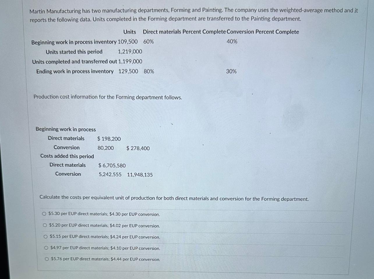 Solved Martin Manufacturing has two manufacturing | Chegg.com