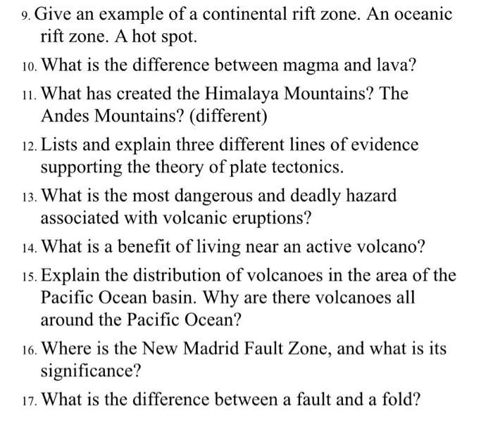 Solved 9. Give an example of a continental rift zone. An | Chegg.com