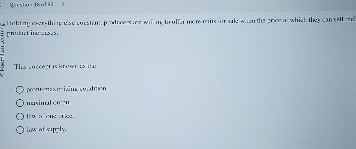 Solved Question 18 ﻿of 60Holding everything else constant, | Chegg.com