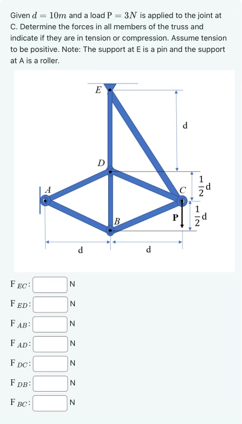 Solved Given d=10m ﻿and a load P=3N ﻿is applied to the joint | Chegg.com