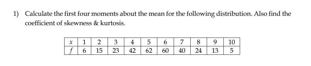 Solved 1) Calculate the first four moments about the mean | Chegg.com