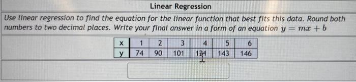 Solved Use linear regression to find the equation for the | Chegg.com