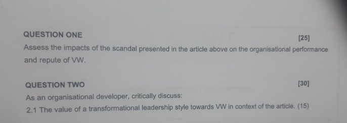 Solved QUESTION ONE[25]Assess the impacts of the scandal | Chegg.com