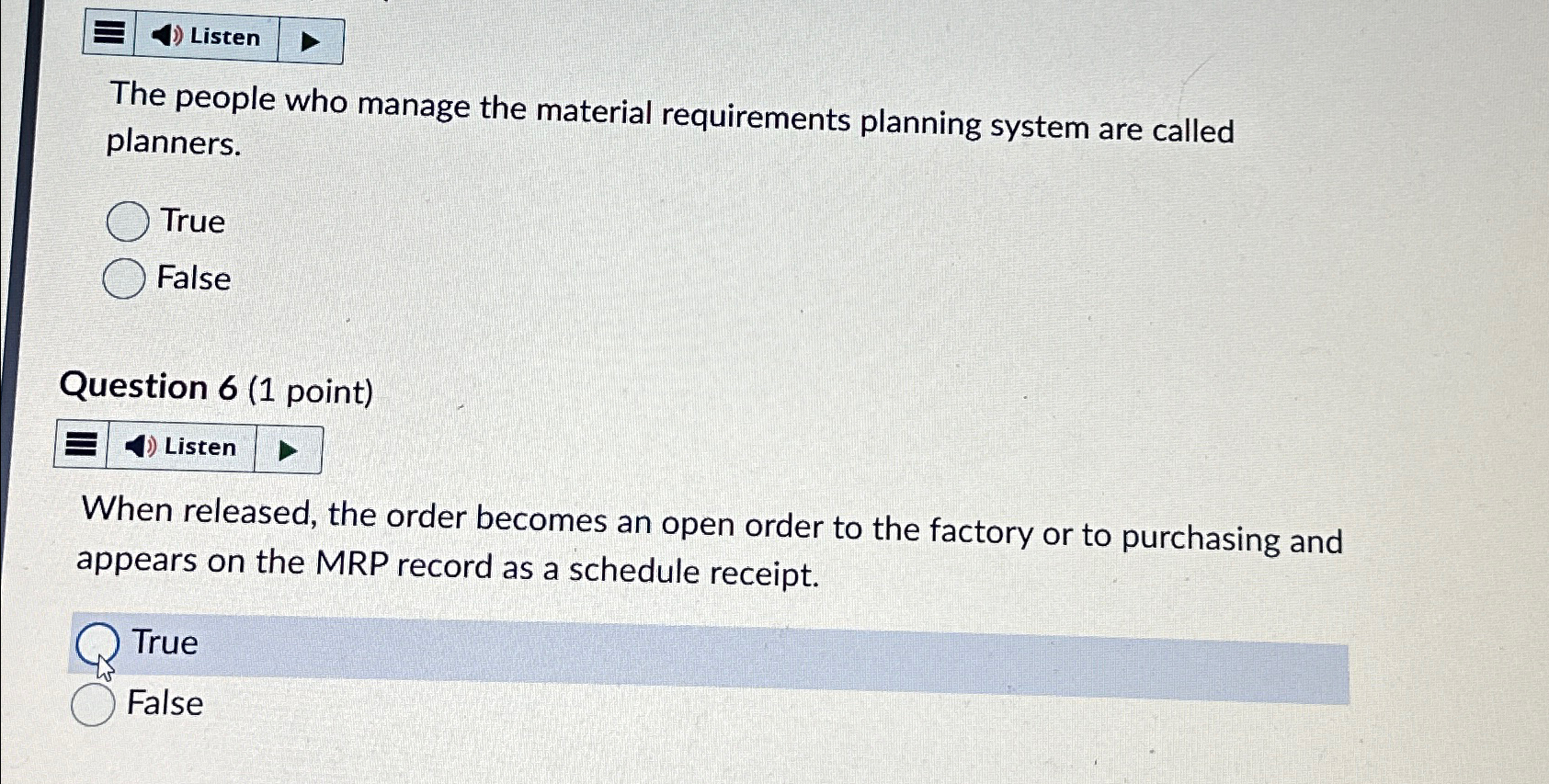 Solved ListenThe people who manage the material requirements | Chegg.com