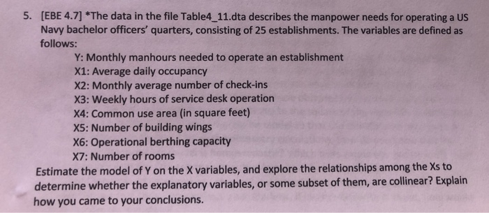 5. [EBE 4.7] *The data in the file Table4_11.dta | Chegg.com