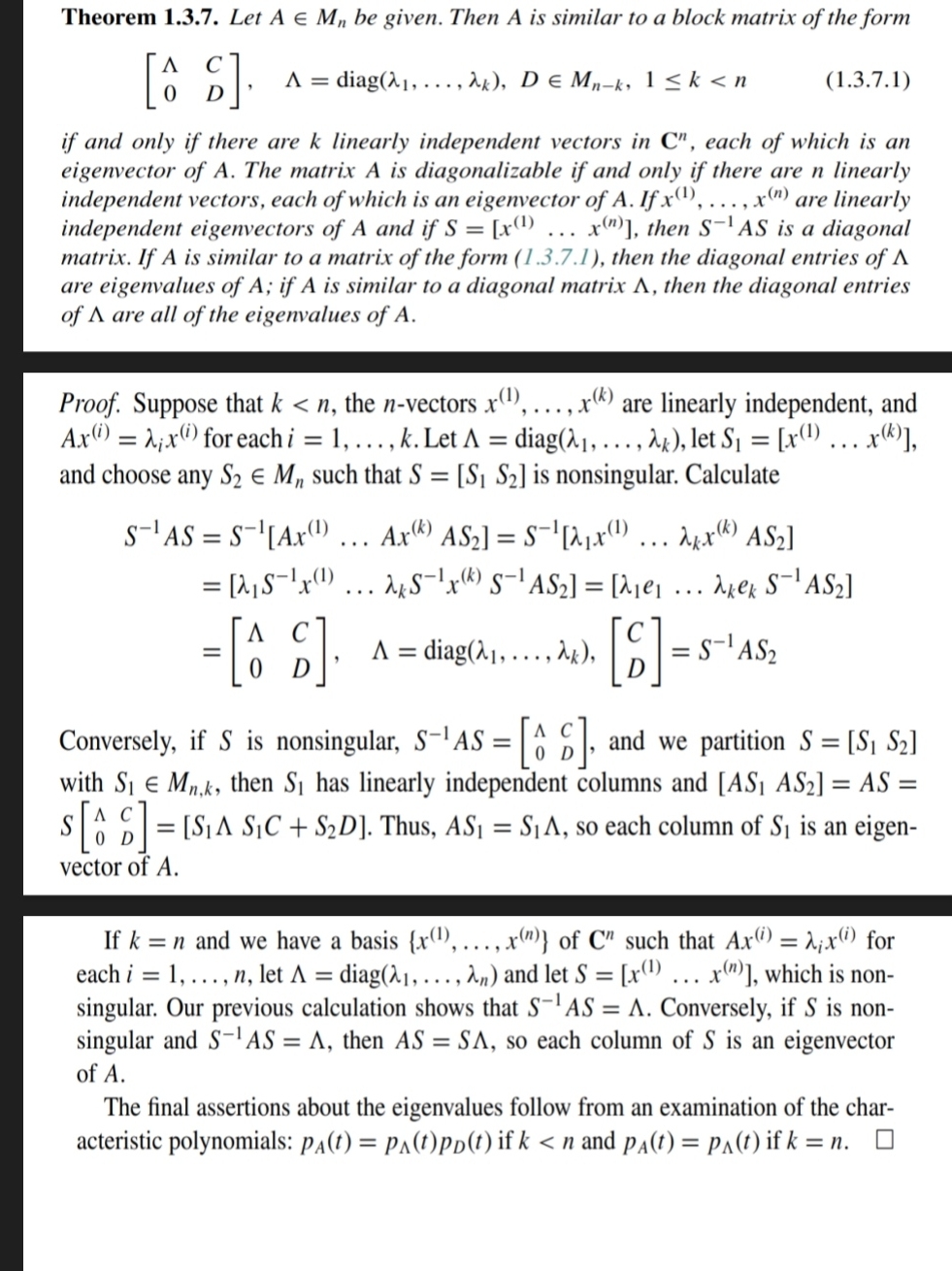 Solved Theorem 1.3.7. ﻿Let AinMn ﻿be given. Then A ﻿is | Chegg.com
