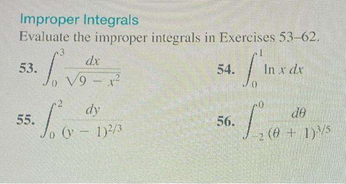 Solved Improper Integrals Evaluate the improper integrals in | Chegg.com