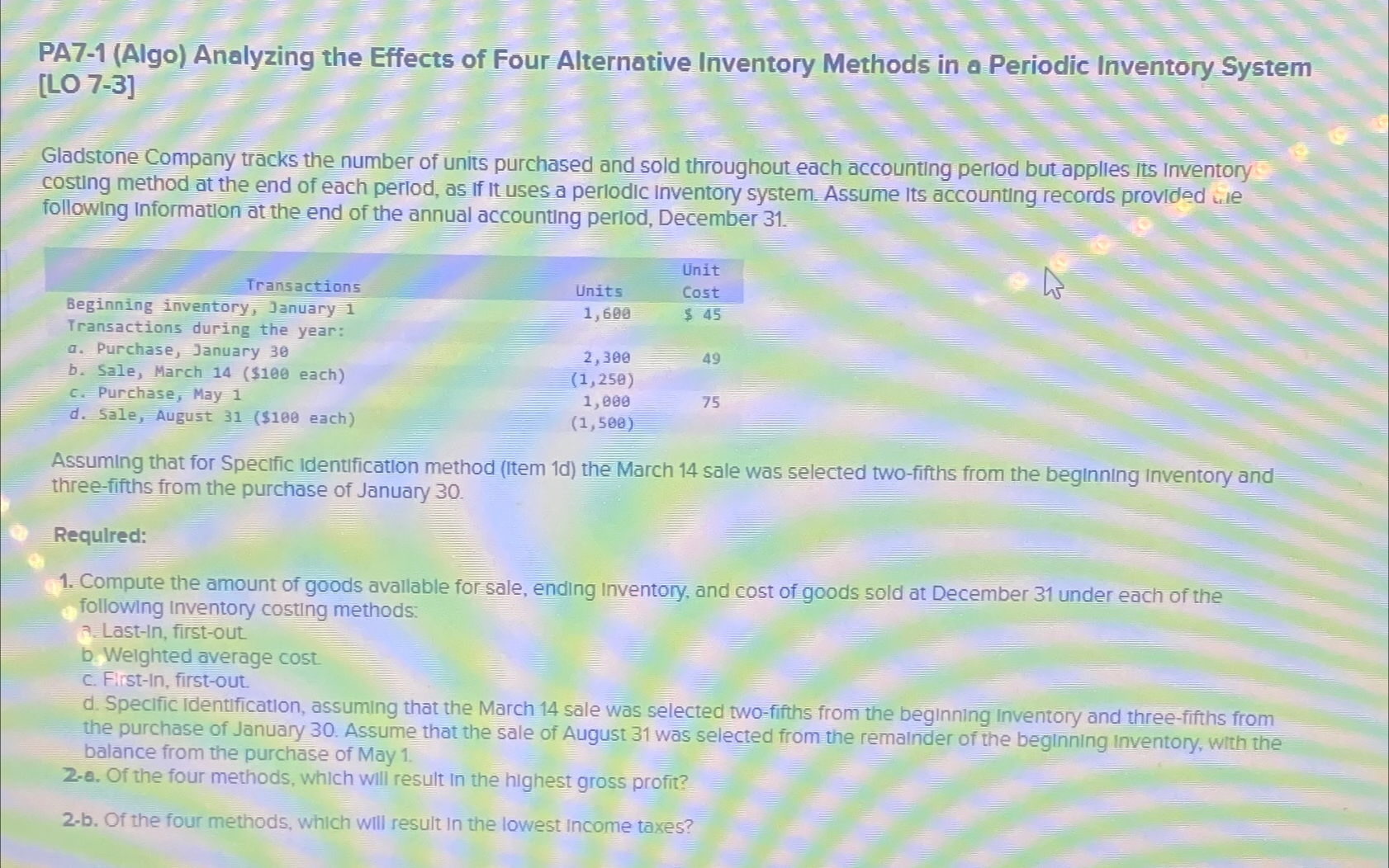 Solved PA7-1 (Algo) ﻿Analyzing the Effects of Four | Chegg.com