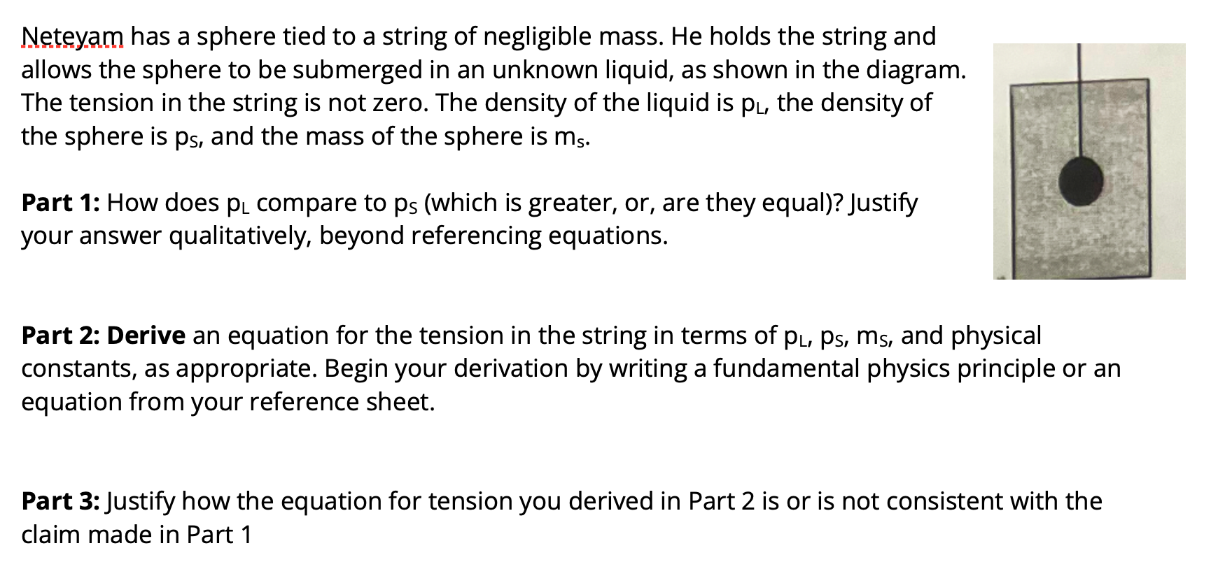 Solved Neteyam has a sphere tied to a string of negligible | Chegg.com