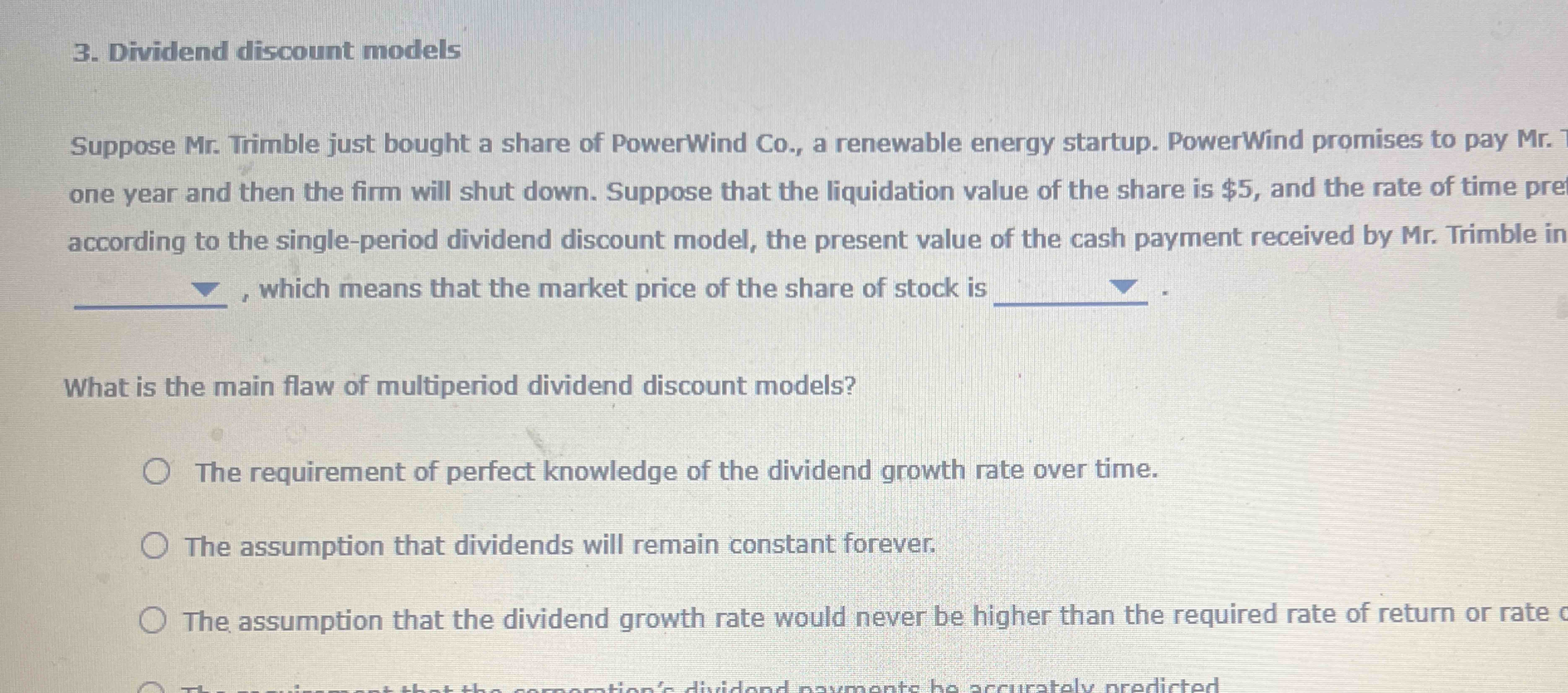 Solved 3. ﻿Dividend discount modelsSuppose Mr. ﻿Trimble just | Chegg.com