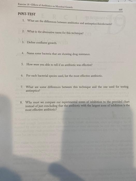 Solved Exercise 18. Effects of Antibiotics on Microbial | Chegg.com