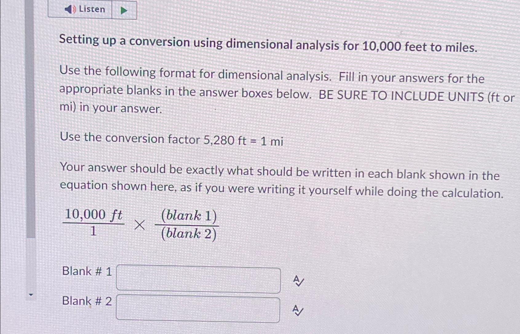 Solved ListenSetting up a conversion using dimensional | Chegg.com