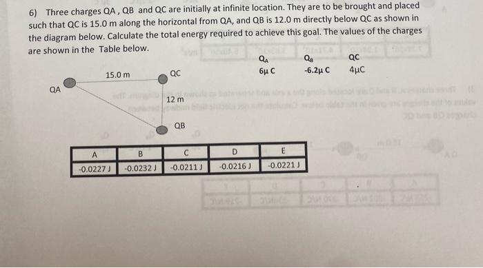 Solved 6) Three charges QA,QB and QC are initially at | Chegg.com