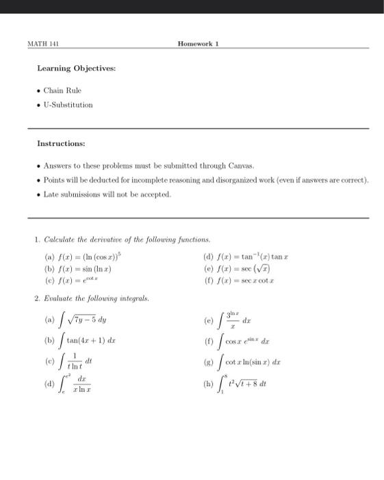 Solved MATH 141 Learning Objectives: Chain Rule | Chegg.com